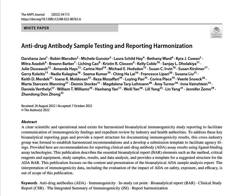 Anti‑drug Antibody Sample Testing and Reporting Harmonization | BioAgilytix